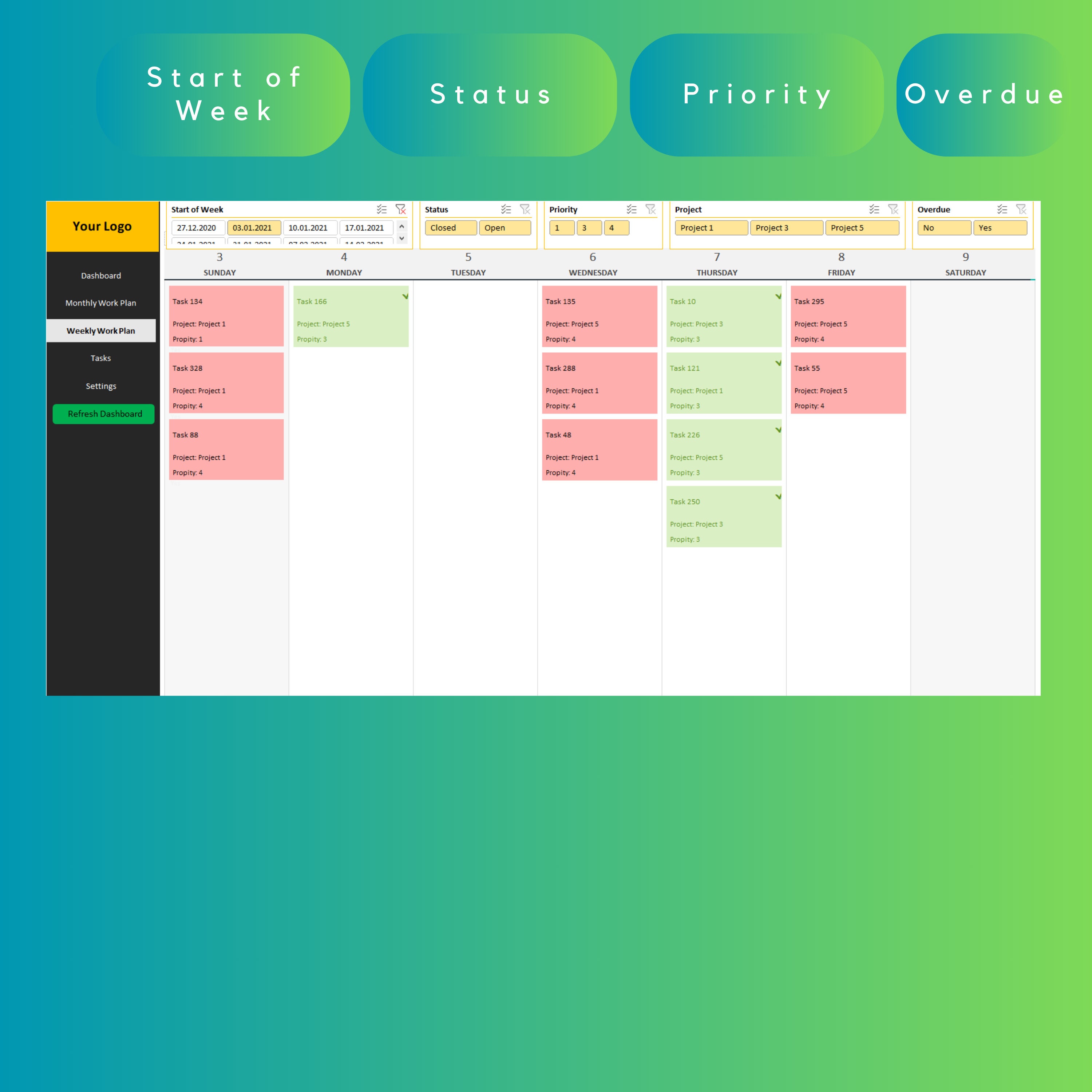 Work Plan Template Excel, Work Plan Excel Dashboard, Work Plan Template ...