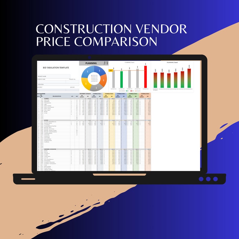 Contractor Price Comparasion Excel Template. Bid Tabulation Detailed ...