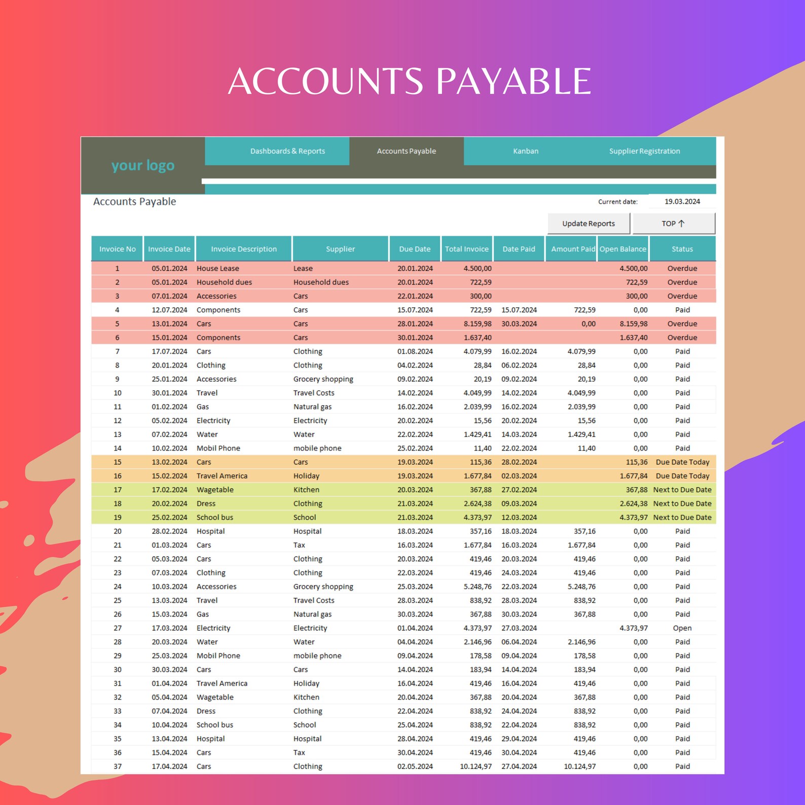 Accounts Payable Management Template,excel Accounts Payable Template ...