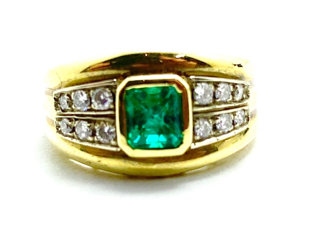 Emerald Band Ring in 18k Gold Diamonds, Emerald Ring in 18k Yellow Gold ...