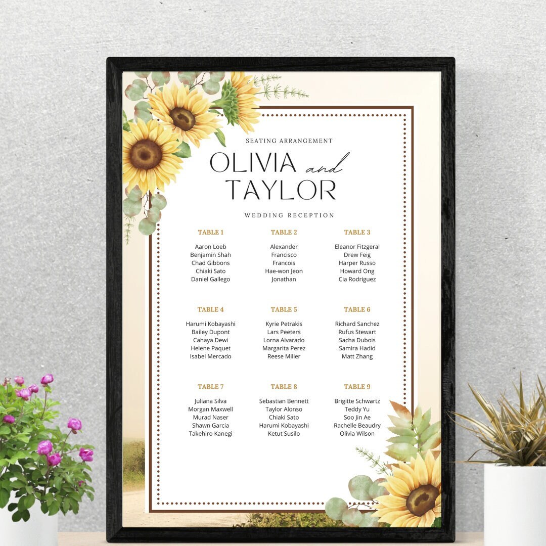 Seating Chart Mia Printable Templates Instant Download - Etsy