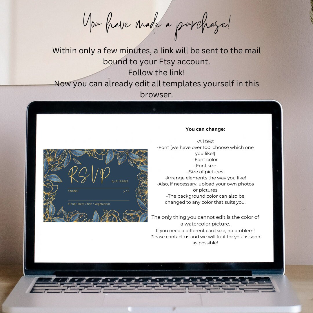 RSVP Card Template 2024 Blue and Gold Floral Pattern Rsvp Card for ...