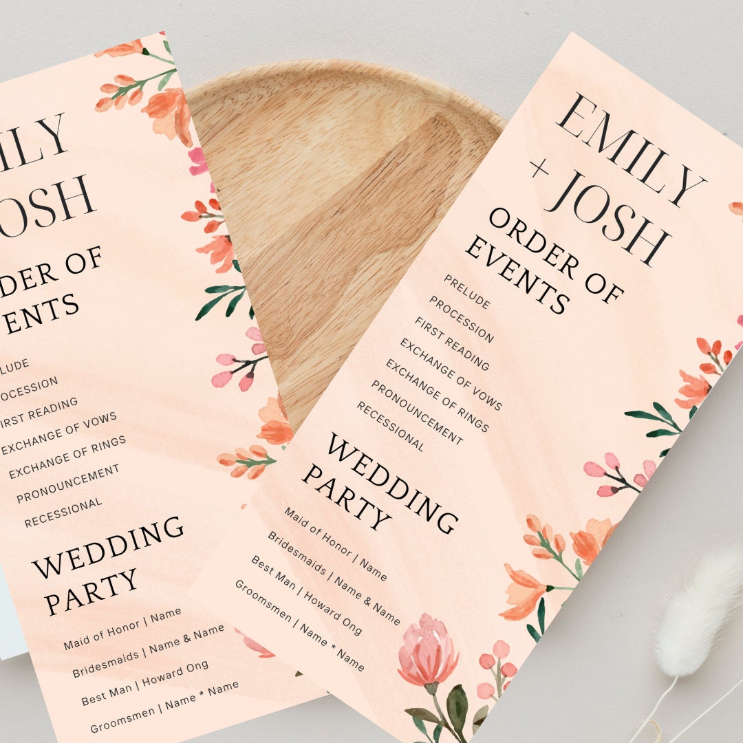 Pastel Watercolor Floral Classic Wedding Program Template Ceremony ...