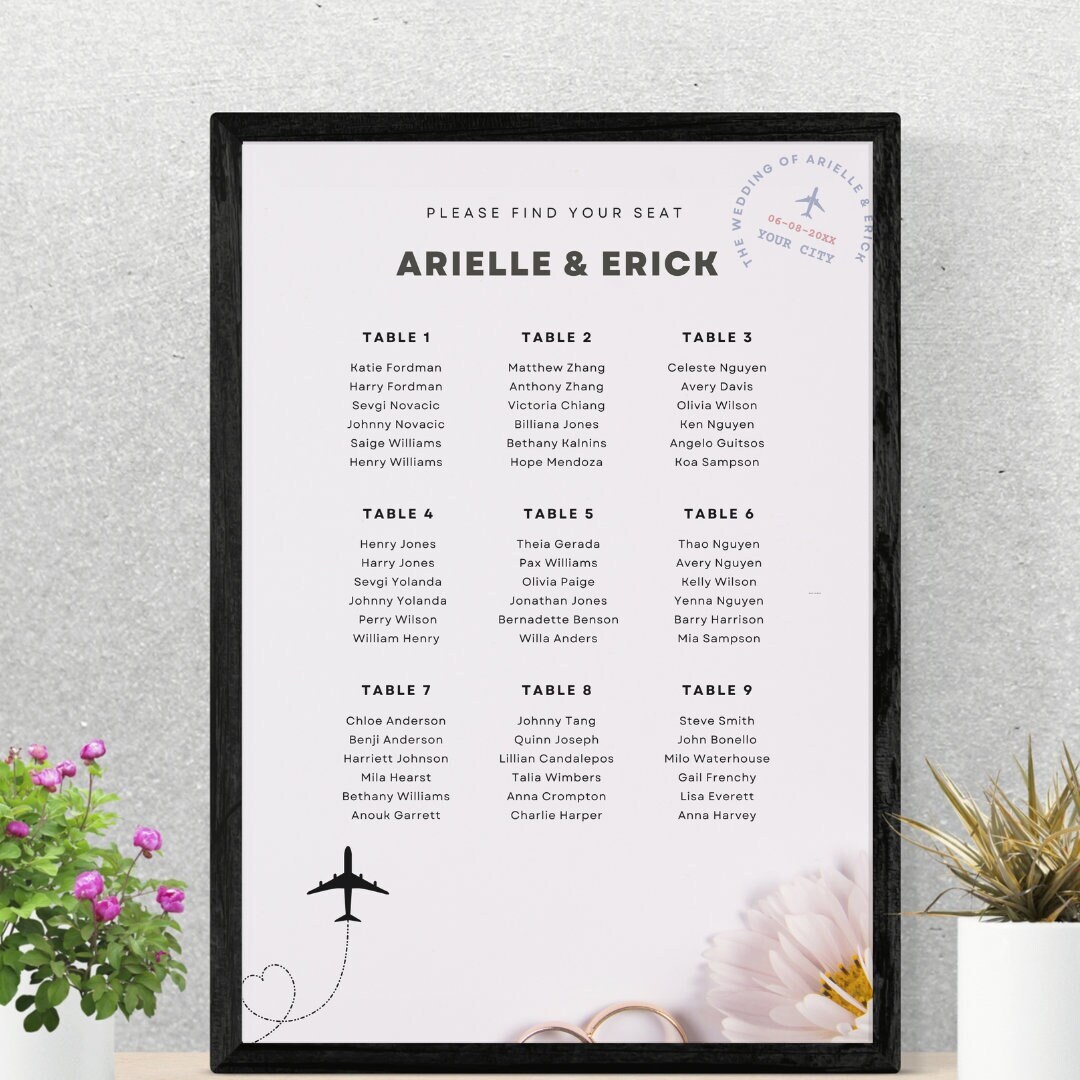Seating Chart Digital Template 2024 Passport Theme Modern Seating Chart ...