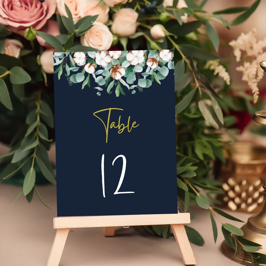 Blue Elegant Wedding Table Number Signs Mockup Table Decor Canva ...