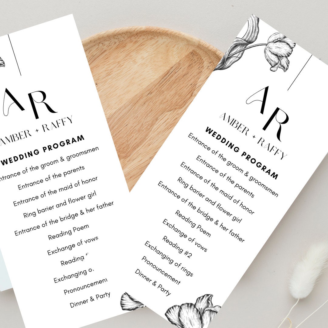 Minimalist Floral Modern Calligraphy Wedding Program Template Ceremony Program Canva Template ...