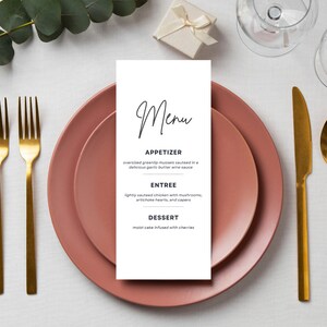Minimalist Modern Calligraphy Wedding Menu Template Cards Menu Printable Table Menu Canva ...