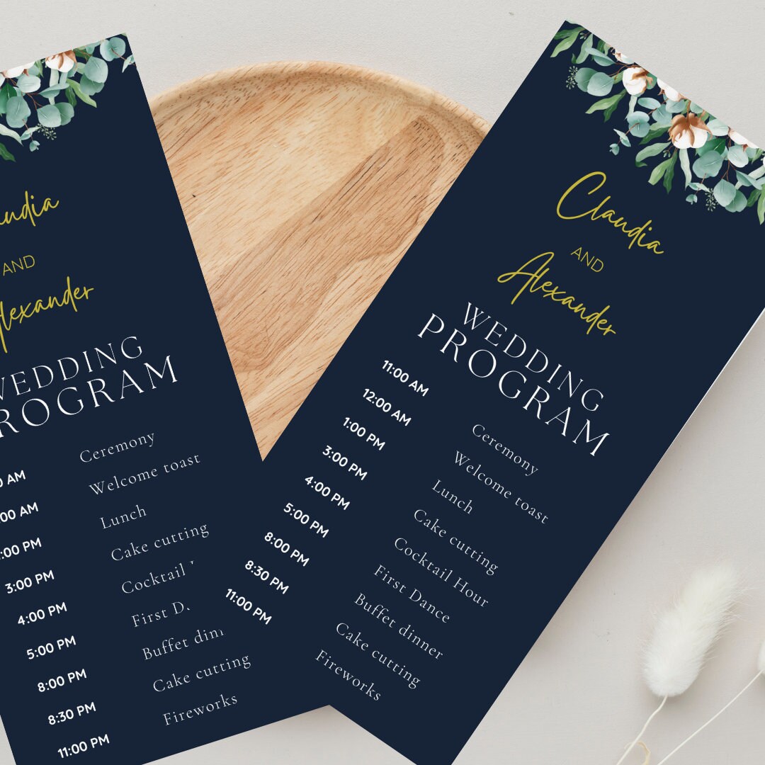 Blue Elegant Wedding Wedding Day Program Template Ceremony Program ...