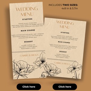 Retro Floral Set Wedding Menu Template Cards Menu Printable Table Menu Canva Template Digital ...