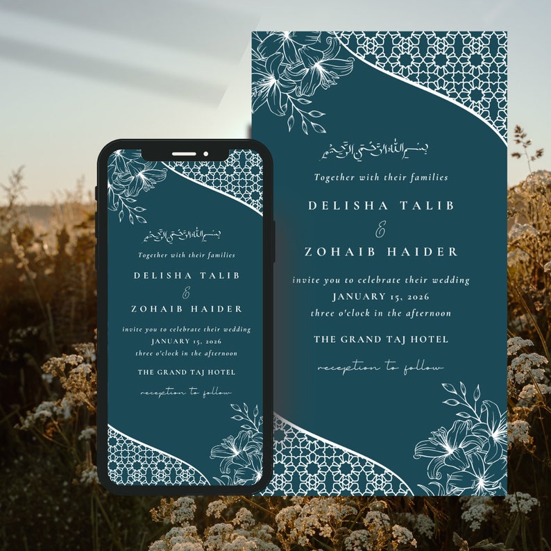 Muslim Wedding Invitation 2024 Blue Minimalist Template Muslim Wedding ...