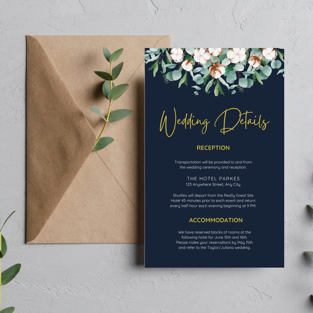 Wedding Details Card Freya Printable Templates Instant Download DIY - Etsy