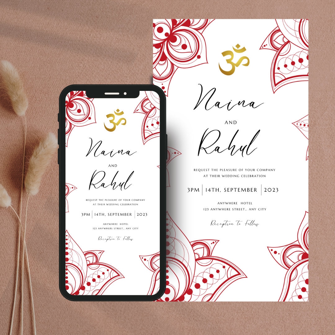 Red Mandala Pattern Om Symbol Indian Wedding Invitation Hindu Ceremony ...