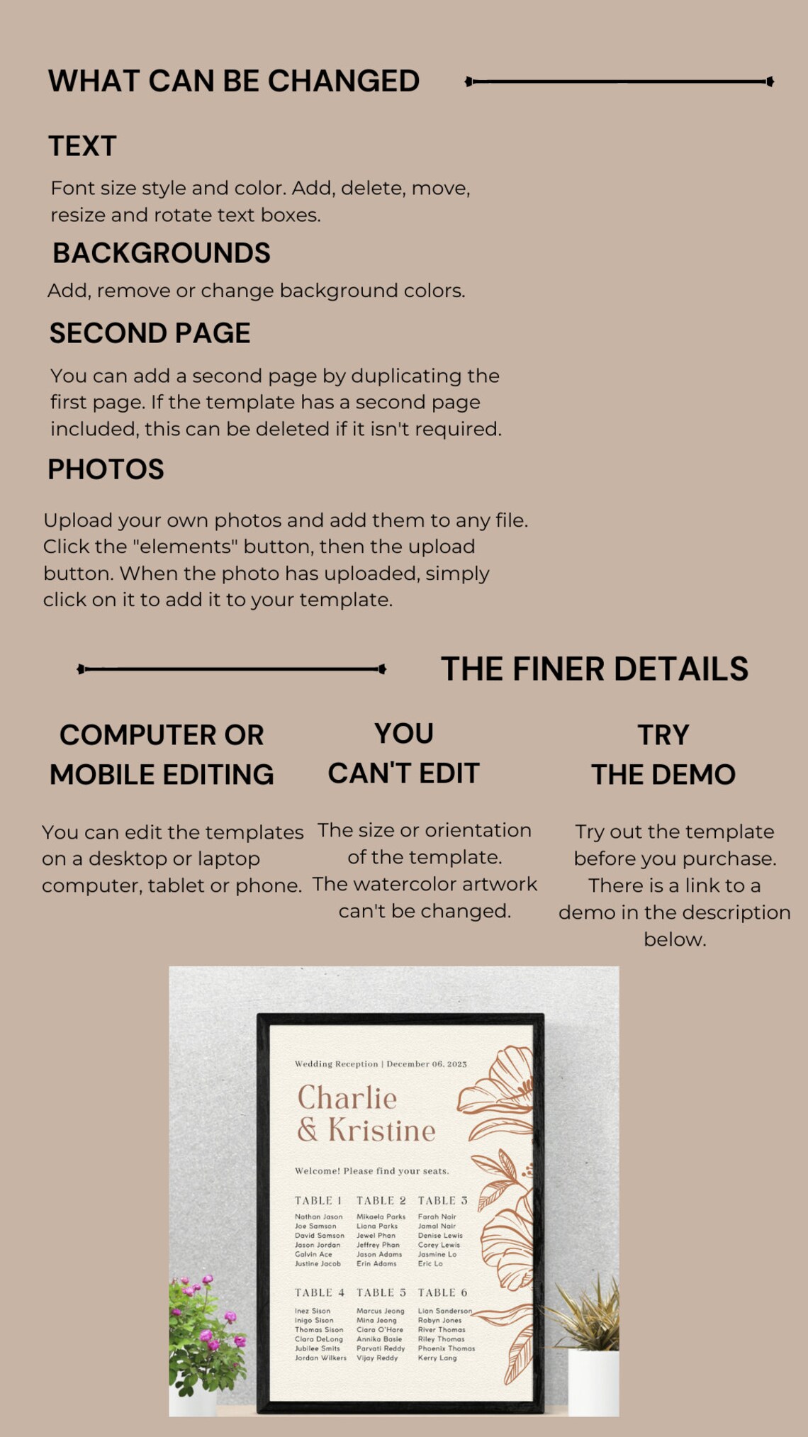 Seating Chart Digital Template 2024 Rustic Floral Pattern Seating Chart ...