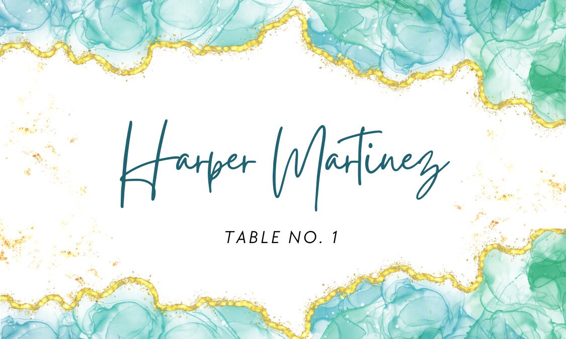 Place Names Card Template for Wedding Marble Bluegreen Template Place ...