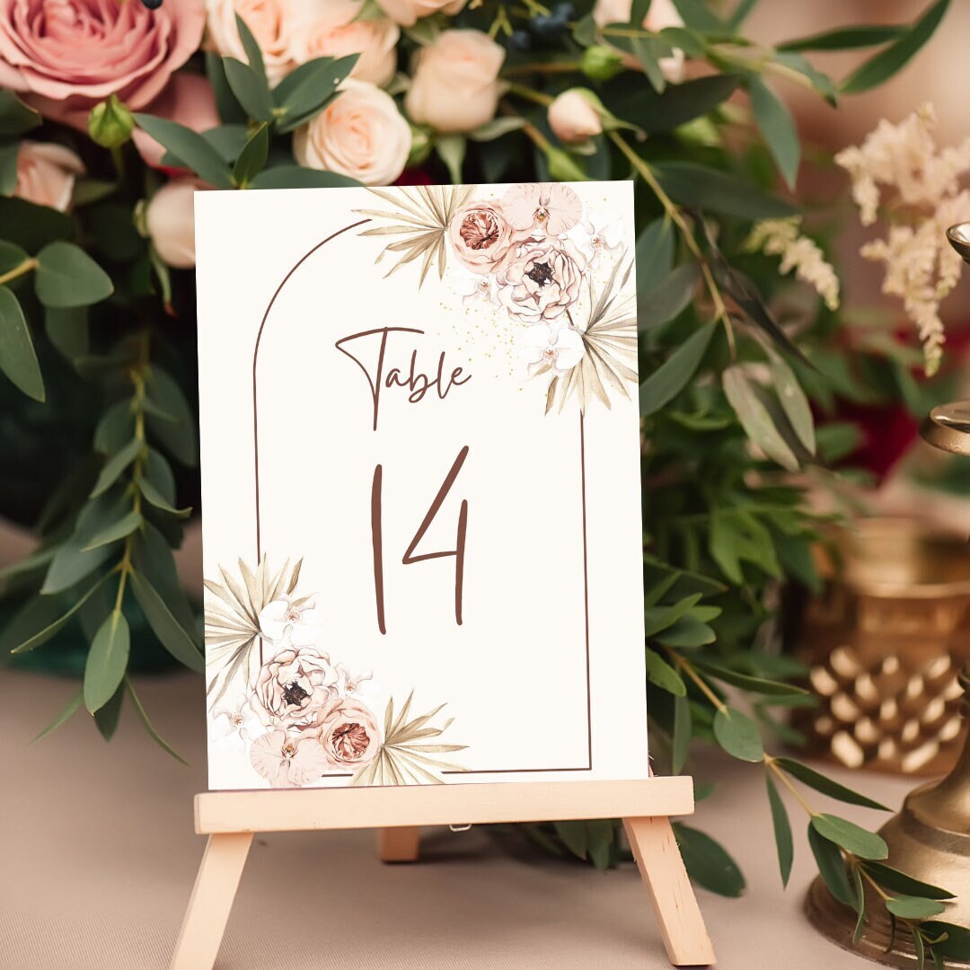 Wedding Table Numbers Boho Neutral Watercolor Floral UK Minimalist ...