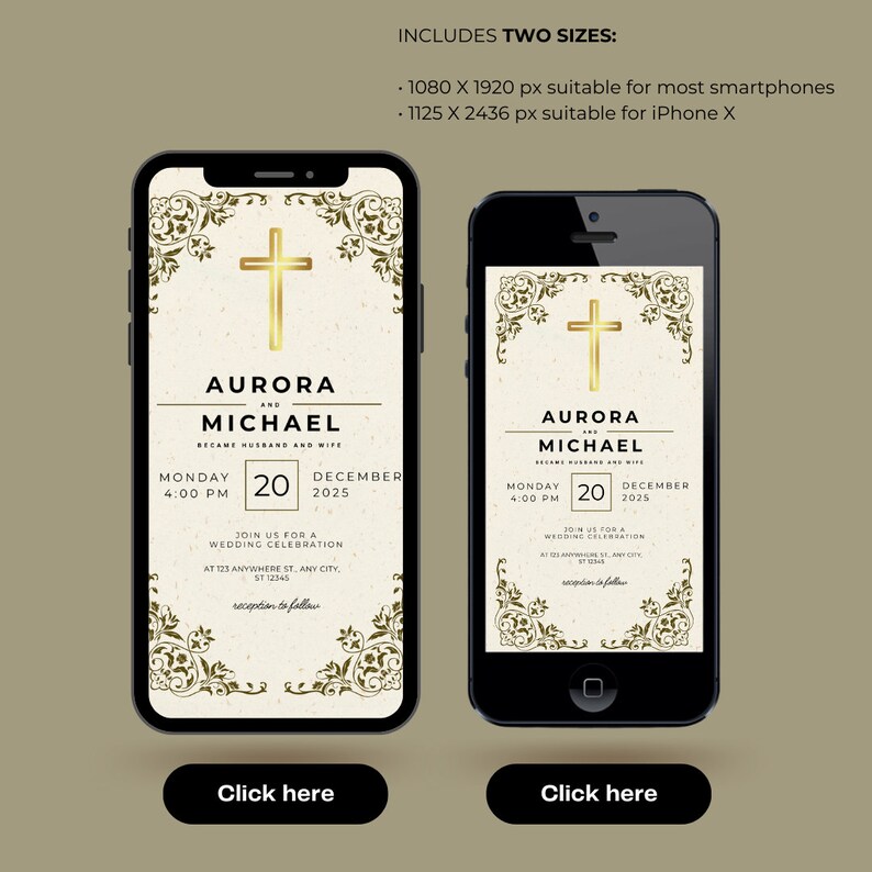 Gold Border Elegant Christian Wedding Digital Invite Instant Download ...
