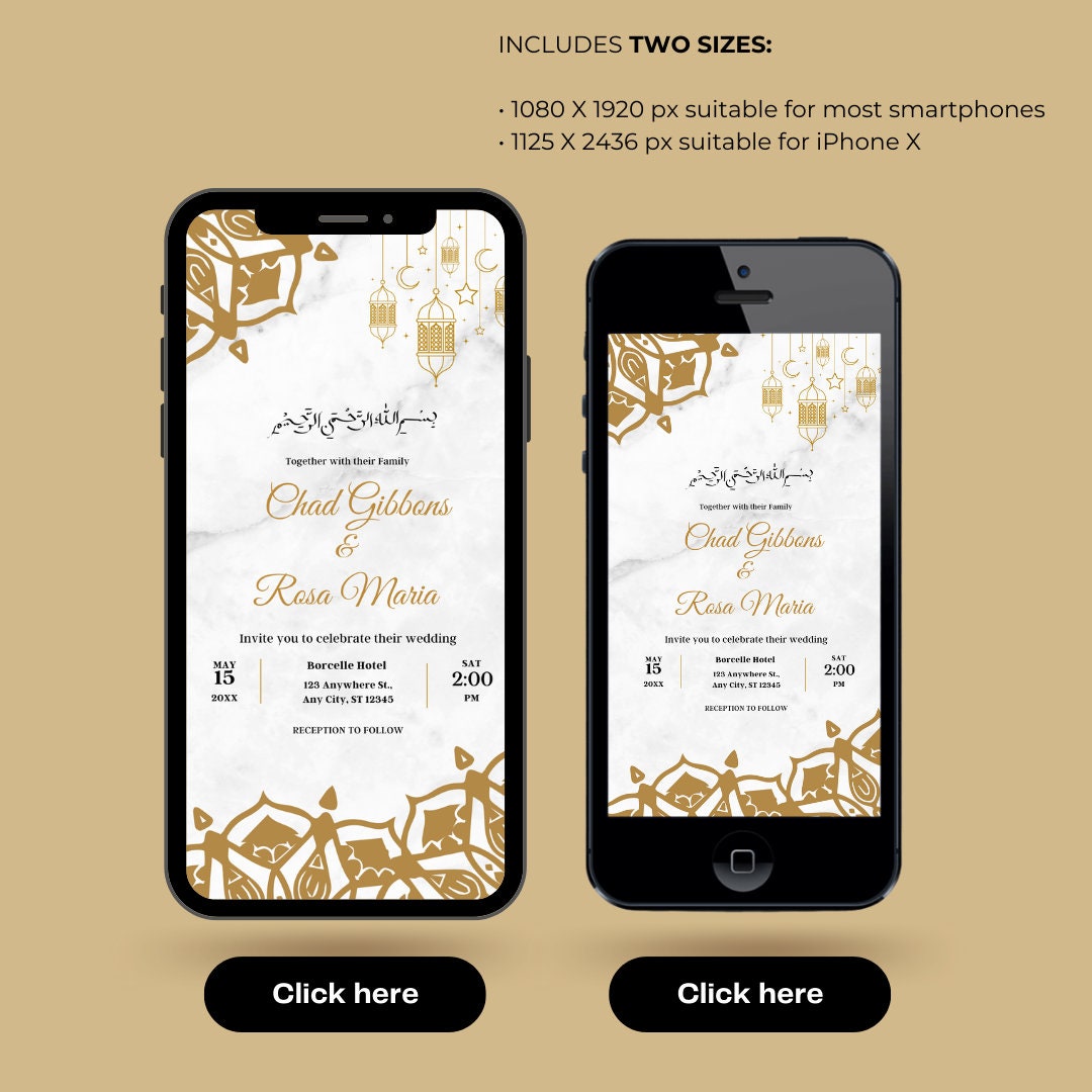 Elegant Gold Muslim Wedding Islamic Digital Invite Canva Template ...