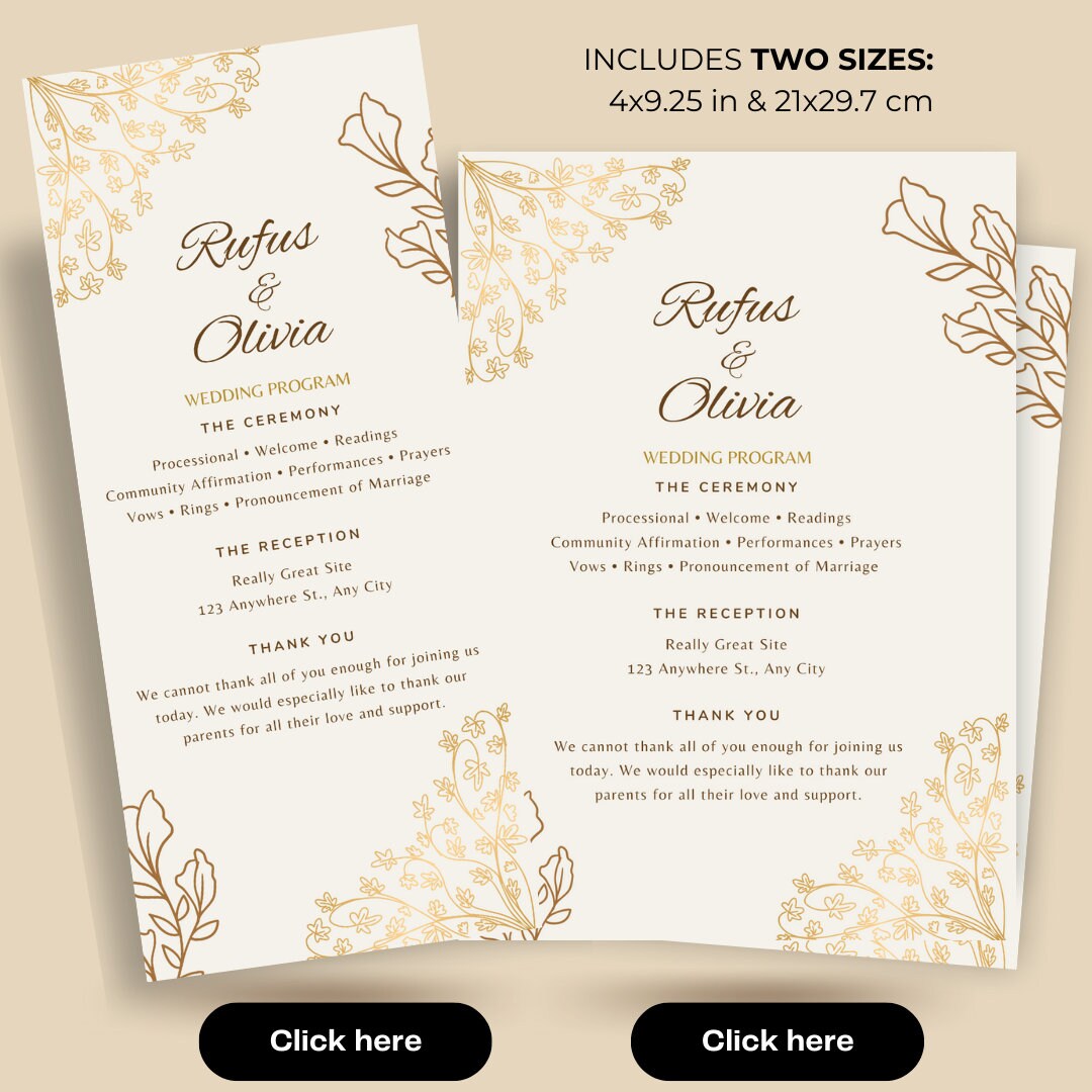 Wedding Program Template Gold Floral Pattern USA Wedding Program ...