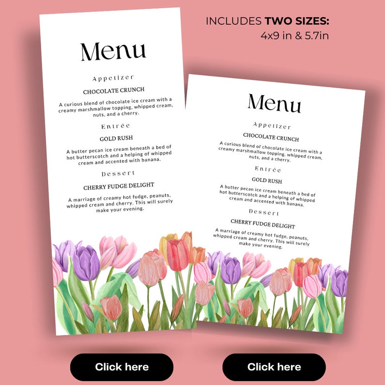 We Do Watercolor Tulips Wedding Menu Template Cards Menu Printable ...