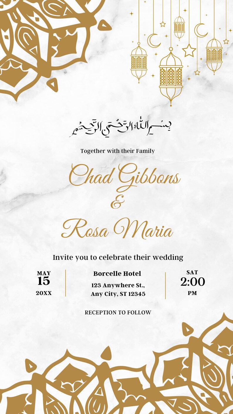 Elegant Gold Muslim Wedding Islamic Digital Invite Canva Template ...