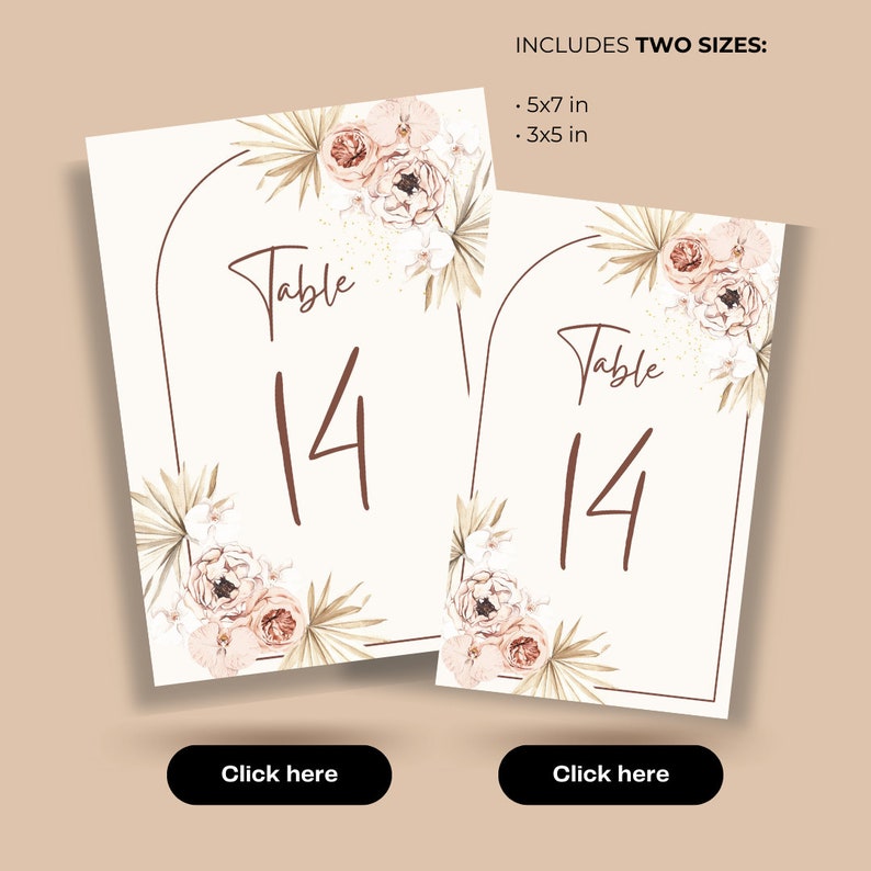 Wedding Table Numbers Boho Neutral Watercolor Floral UK Minimalist ...