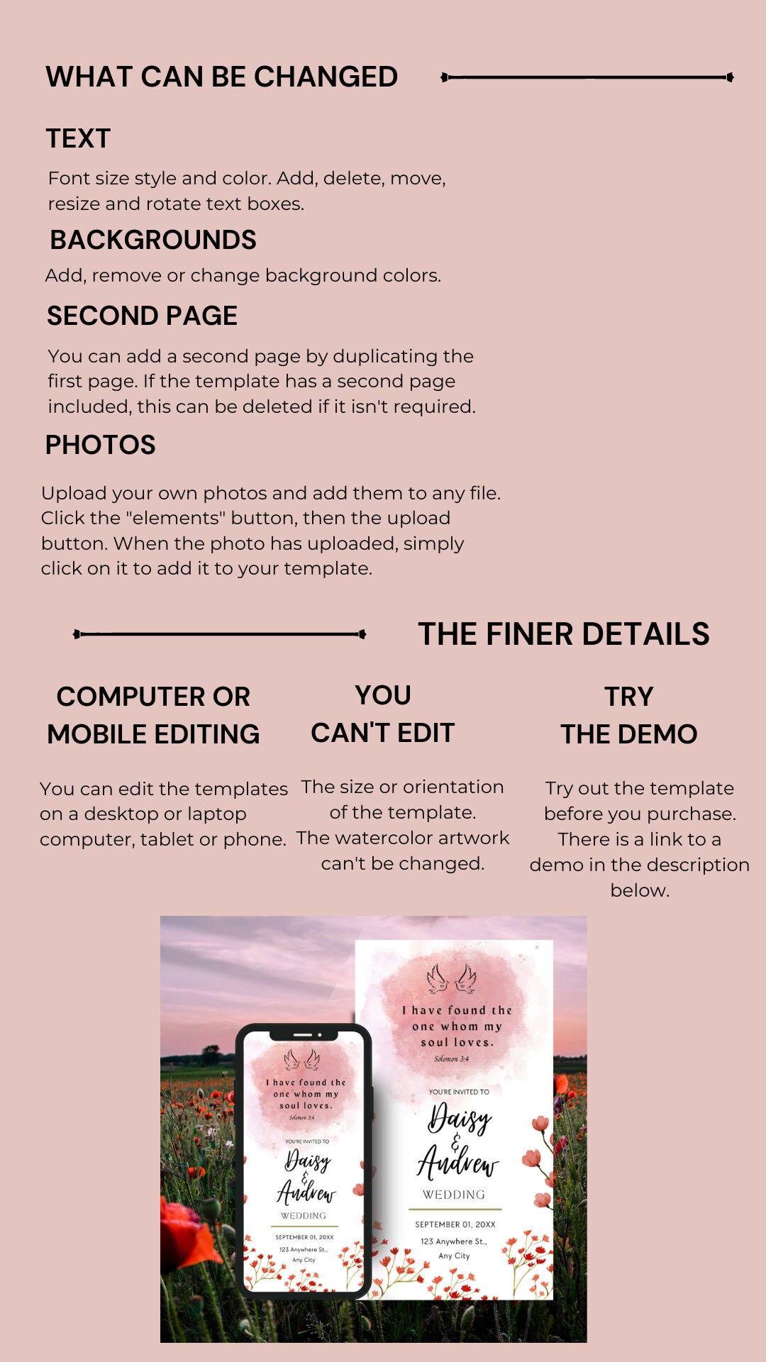 Christian Wedding Invitation Amara Printable Templates Instant Download ...