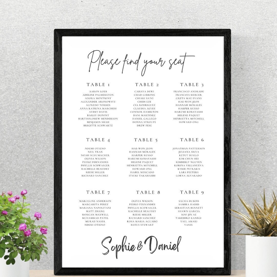 Minimalist Modern Calligraphy Wedding Seating Plan Chart Template Sign ...
