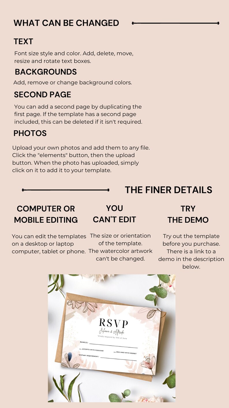 RSVP Card Template for Wedding UK Rustic Floral Brown Minimalist Rsvp ...
