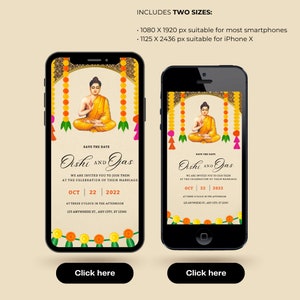 Gold Buddhist Wedding Digital Invitation With Marigold Garland ...