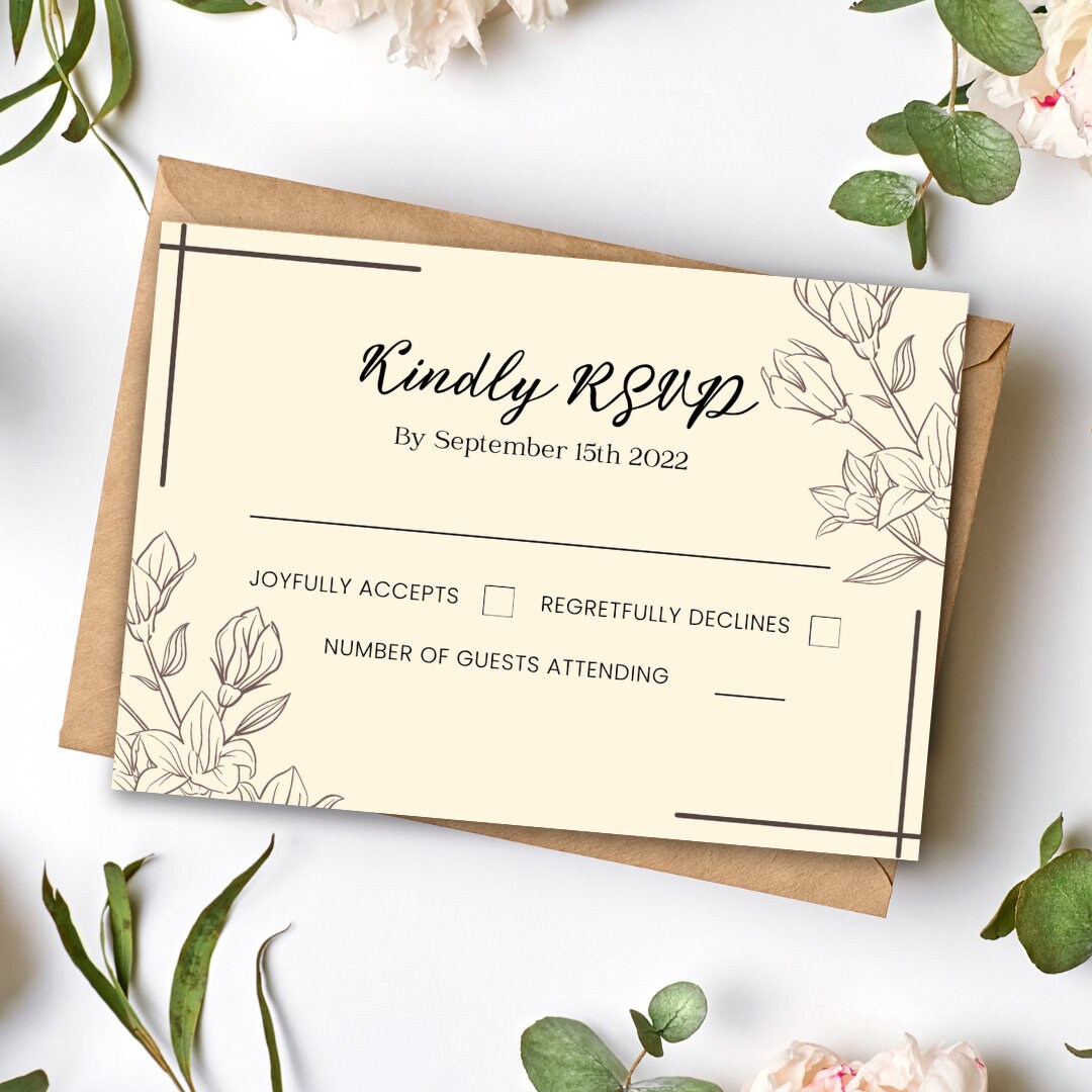 RSVP Card Digital Template 2024 Simple Floral Pattern Rsvp Card for ...