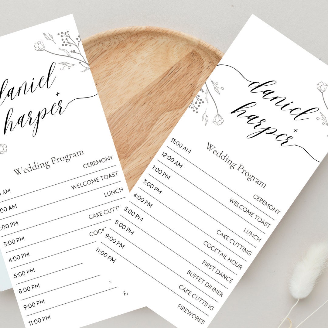 Modern Calligraphy Minimalist Wedding Day Program Template Ceremony ...