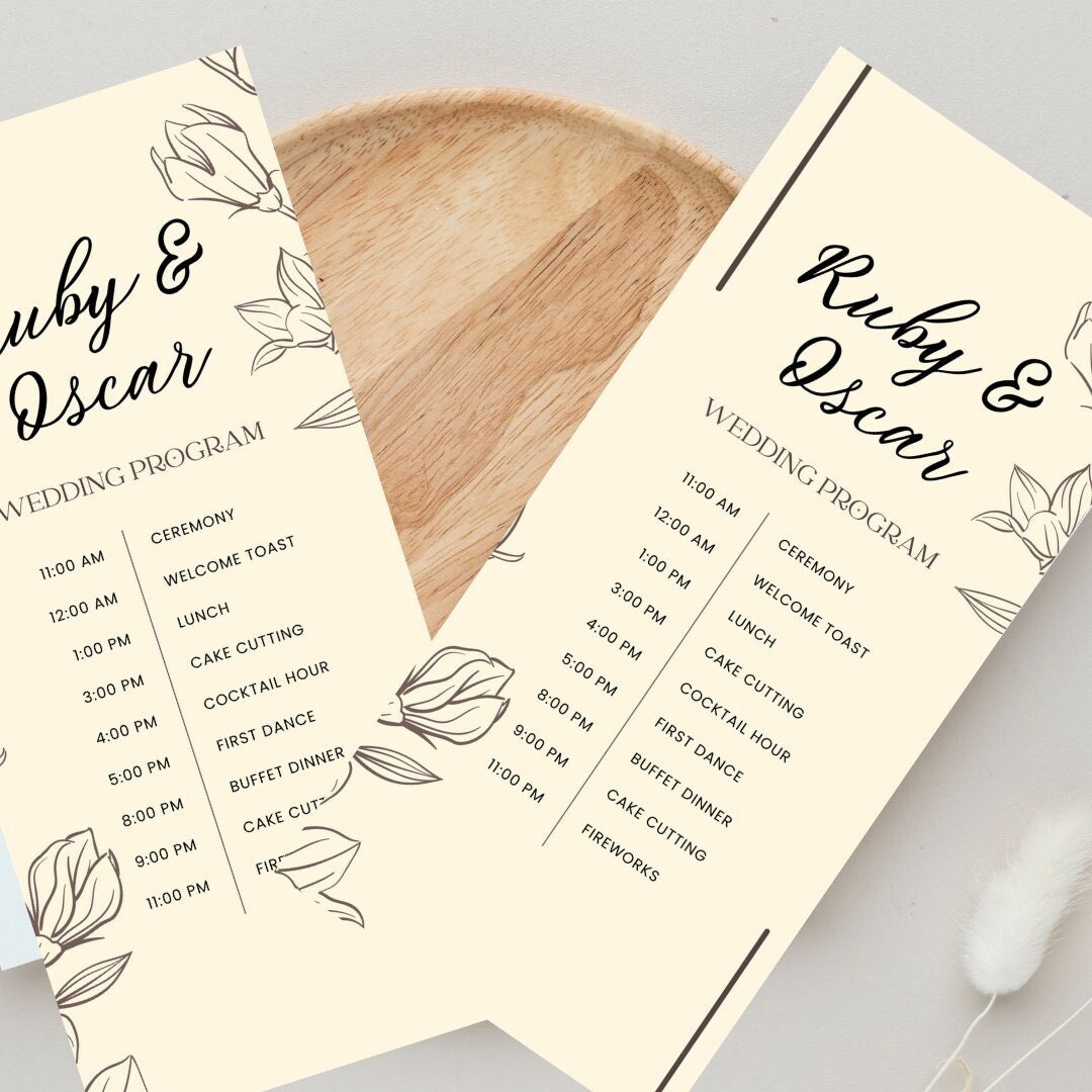 Wedding Program Template Simple Floral Pattern Minimalist Card Wedding ...