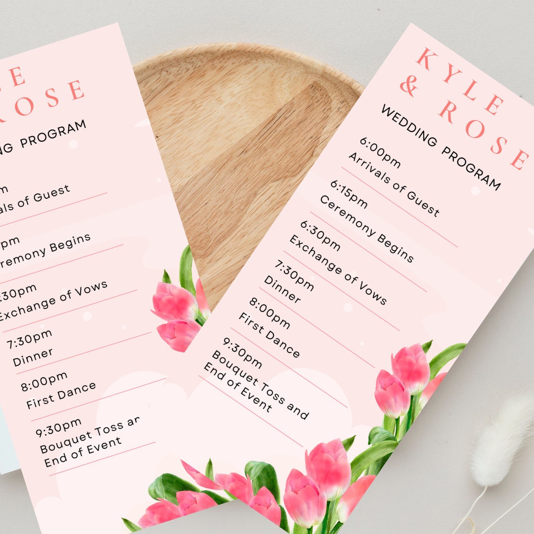 Pink Tulip Wedding Day Program Template Ceremony Timeline Canva ...