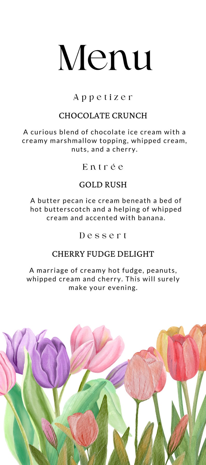 We Do Watercolor Tulips Wedding Menu Template Cards Menu Printable ...