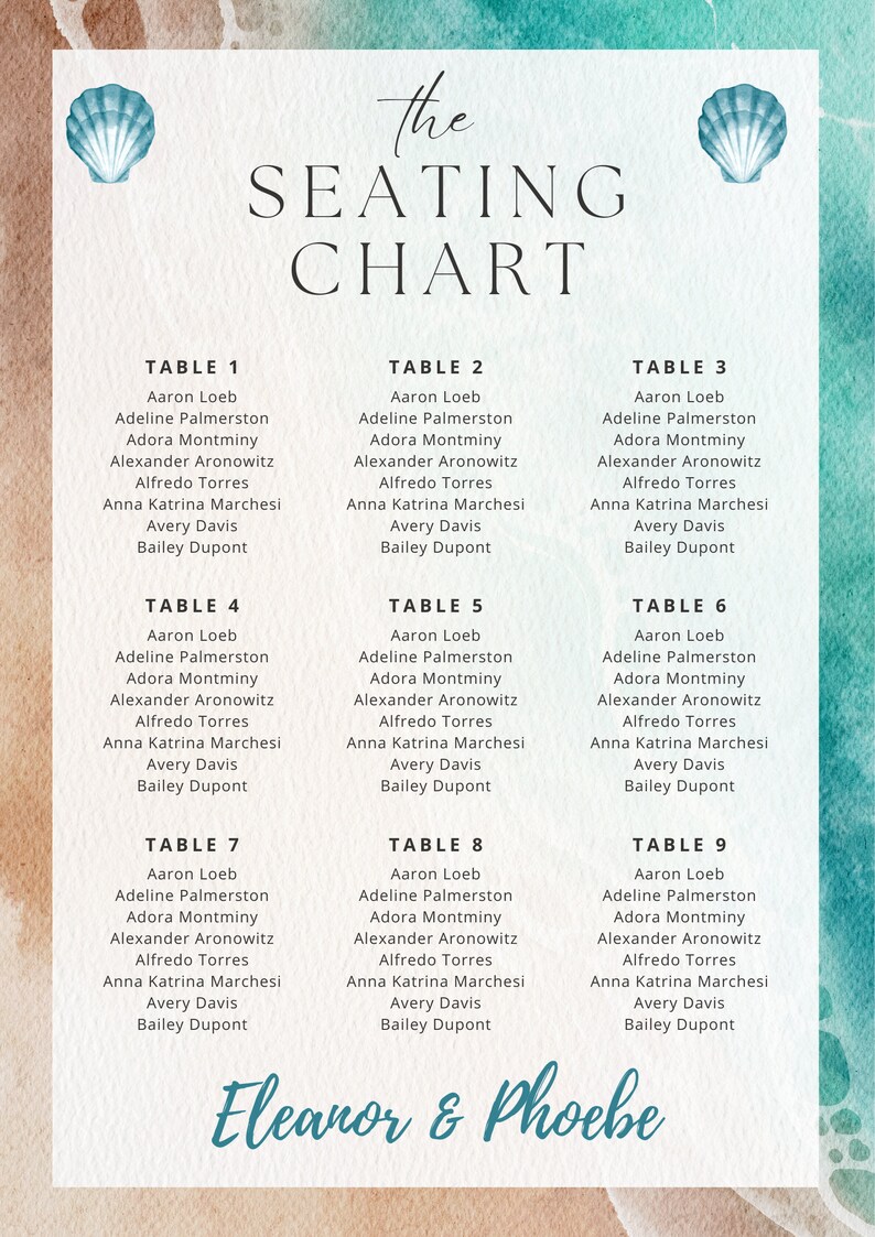 Wedding Seating Chart USA Beach Wedding Seating Chart Template Download ...