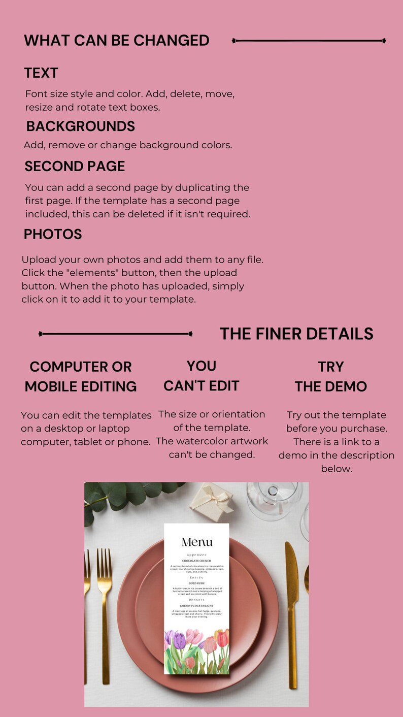 We Do Watercolor Tulips Wedding Menu Template Cards Menu Printable ...