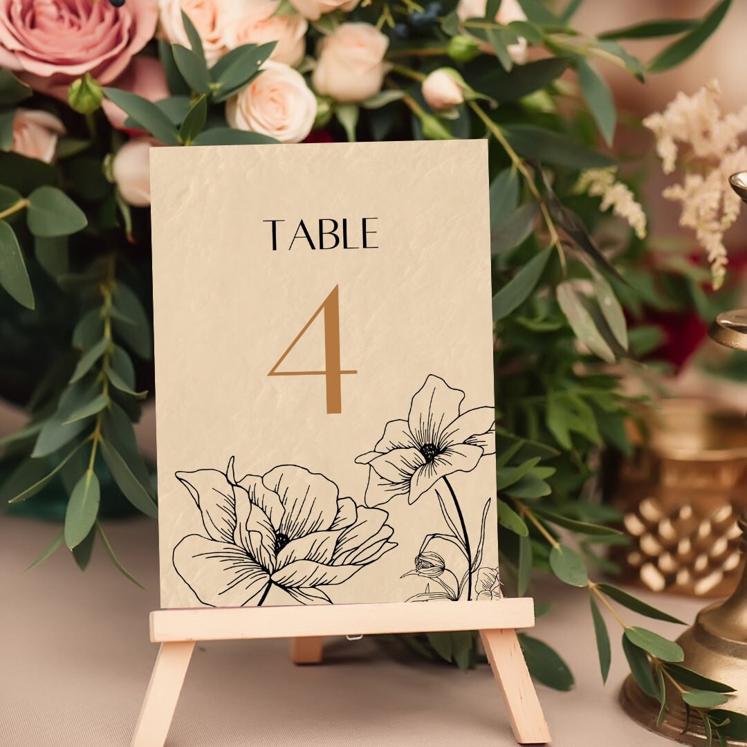 Wedding Table Numbers Brown Floral Pattern and Gold USA Table Number ...