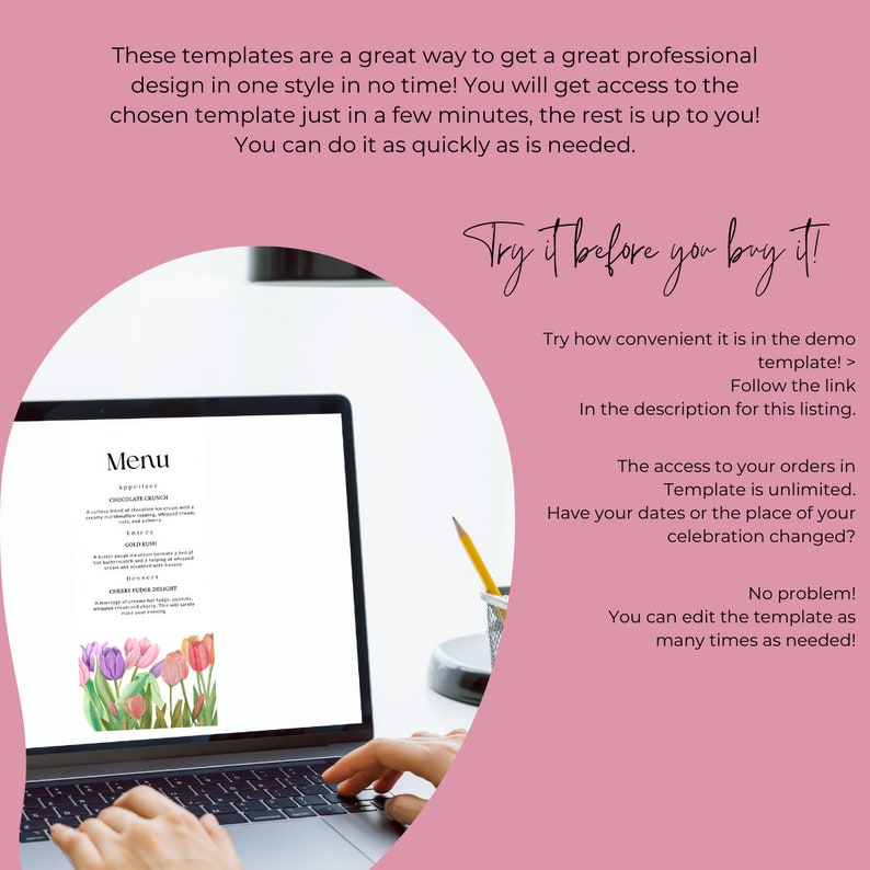 We Do Watercolor Tulips Wedding Menu Template Cards Menu Printable ...