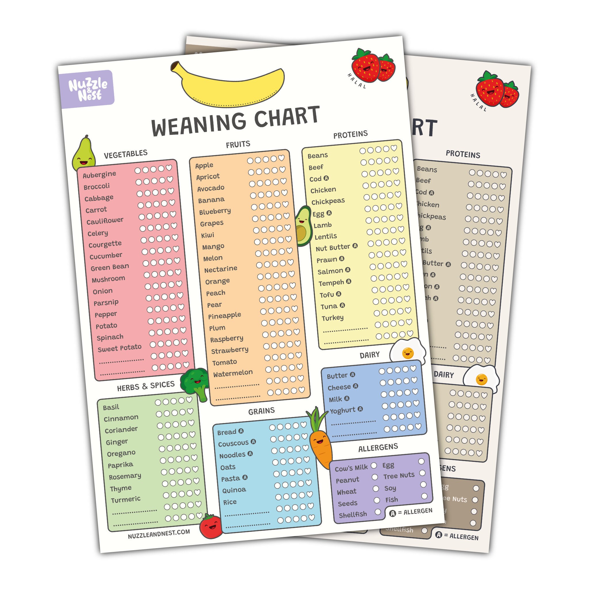 Baby Weaning Chart (A3) - Dairy-free CMPA, Vegetarian, Vegan & Halal ...