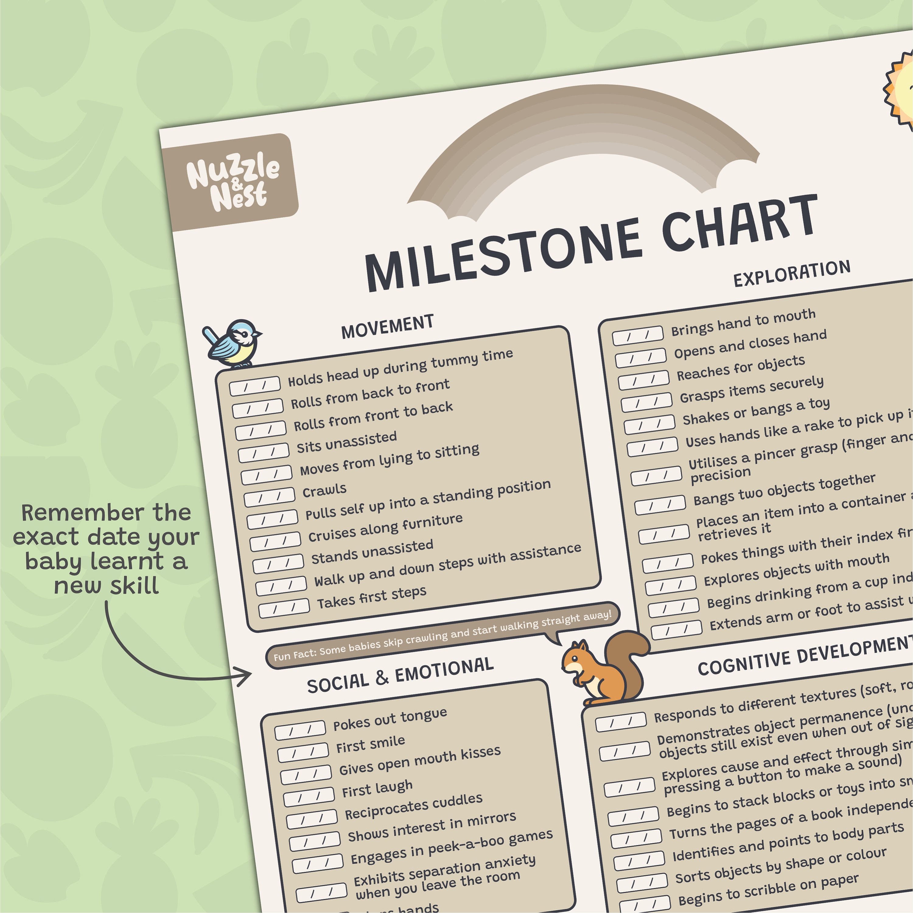 Baby Milestone Chart by Nuzzle & Nest (A3 Poster) - Baby Keepsake ...