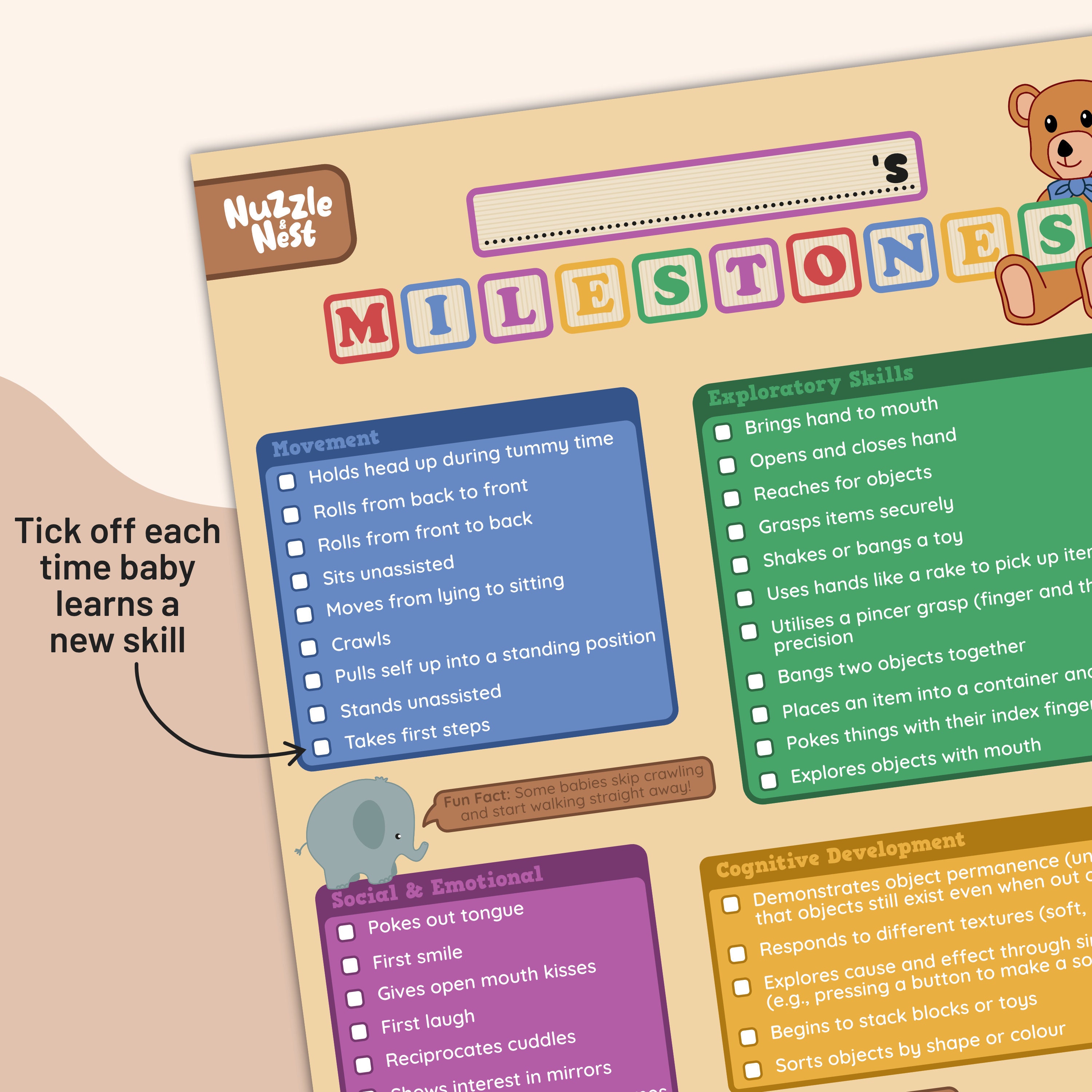 Baby Milestone Chart by Nuzzle & Nest A3 Poster Baby Keepsake, Perfect ...