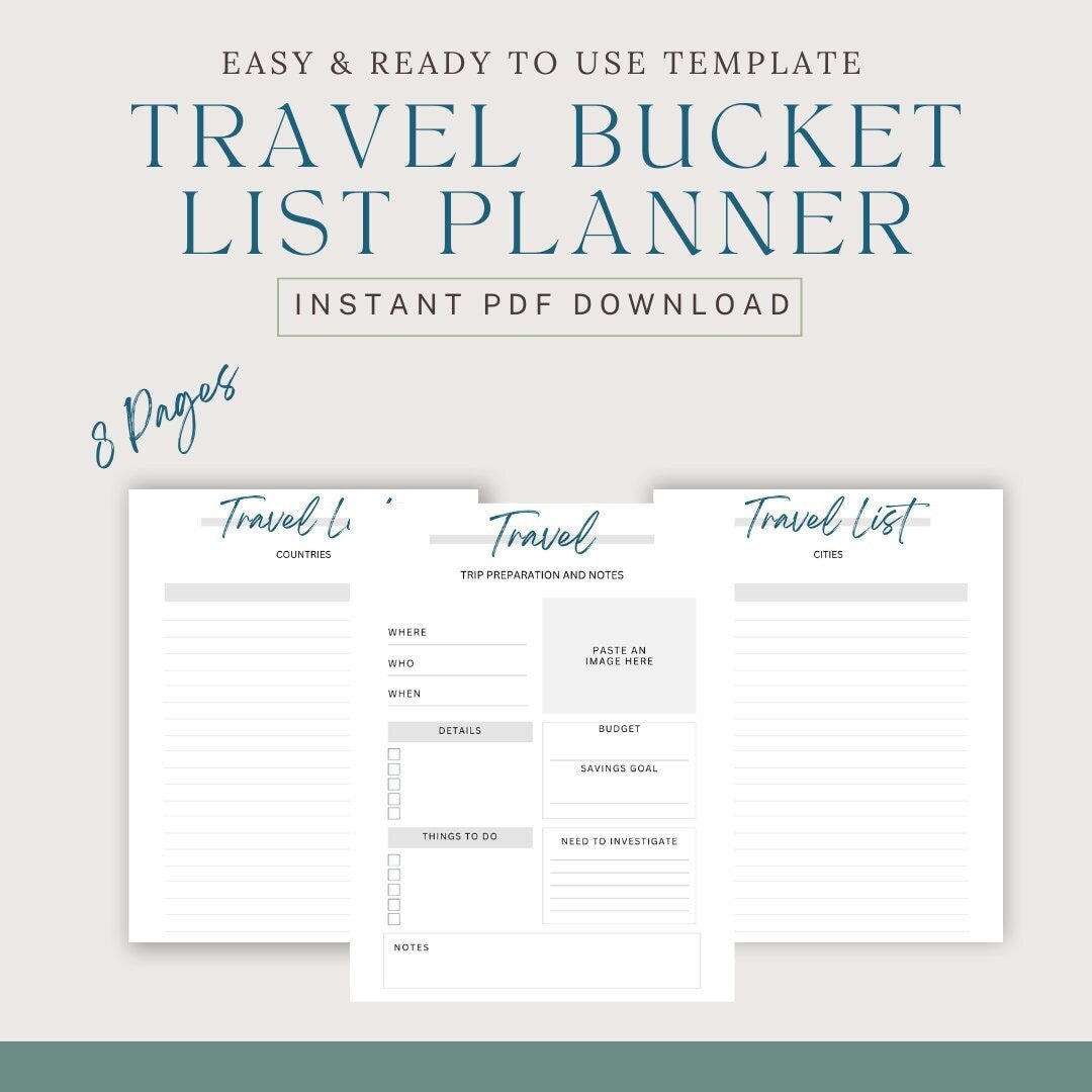 Travel Bucket List Planner -printable, Instant Download PDF A4/letter ...
