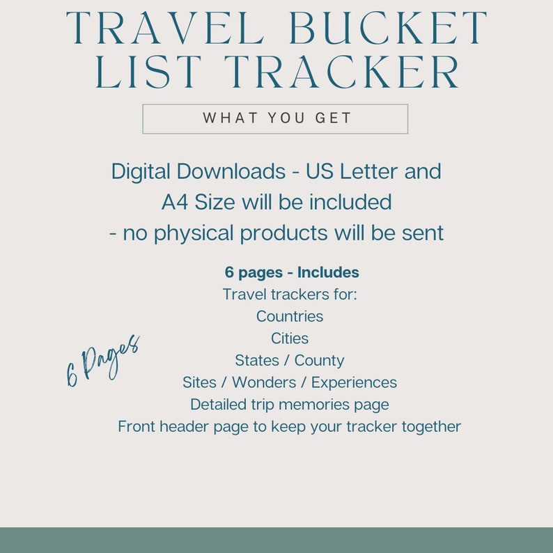 Travel Bucket List Tracker Printable, Instant Download PDF, A4 /usletter, Travel Journal, Travel ...