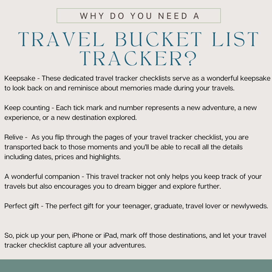 Travel Bucket List Tracker - Printable, Instant Download PDF, A4 ...