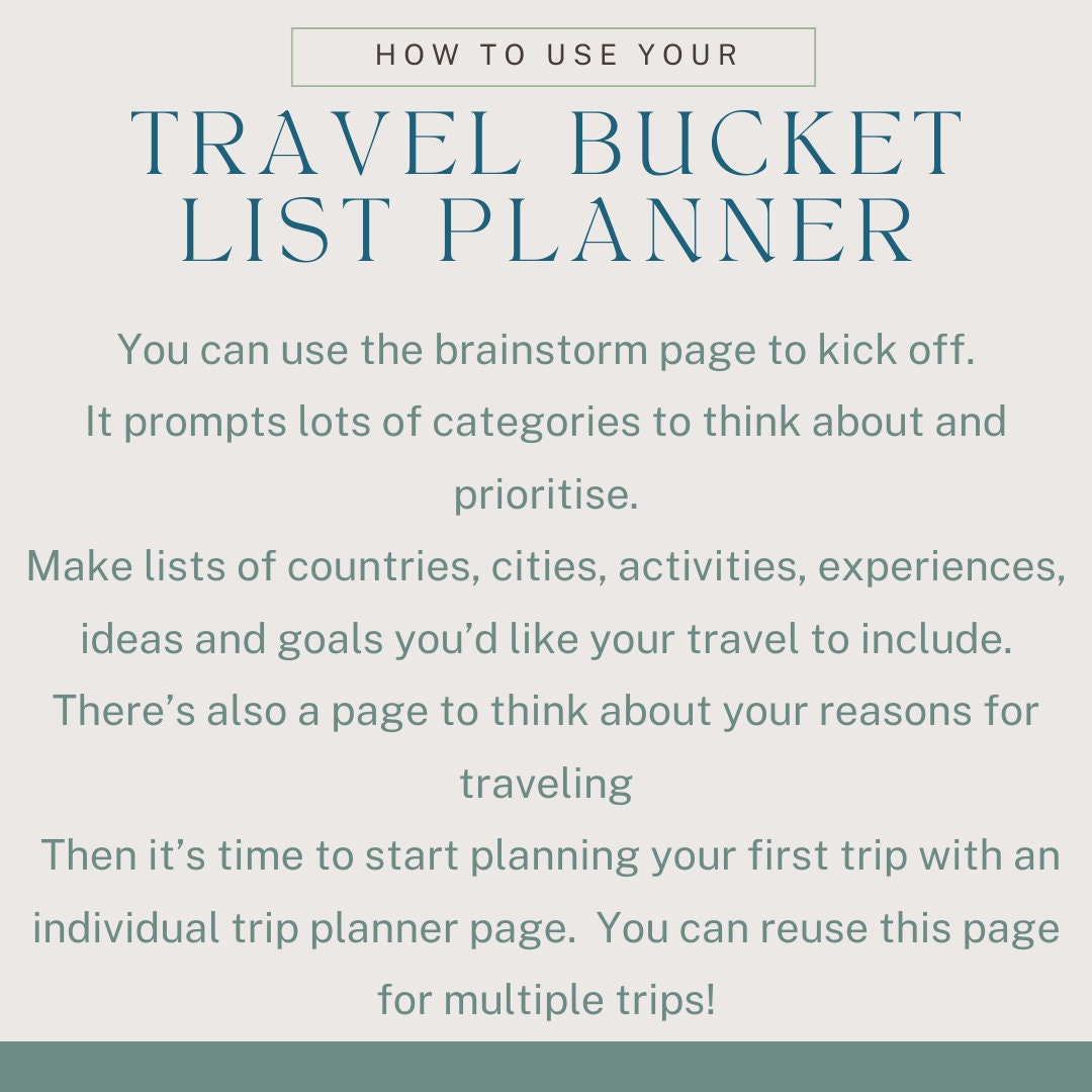 Travel Bucket List Planner -printable, Instant Download PDF A4/letter ...