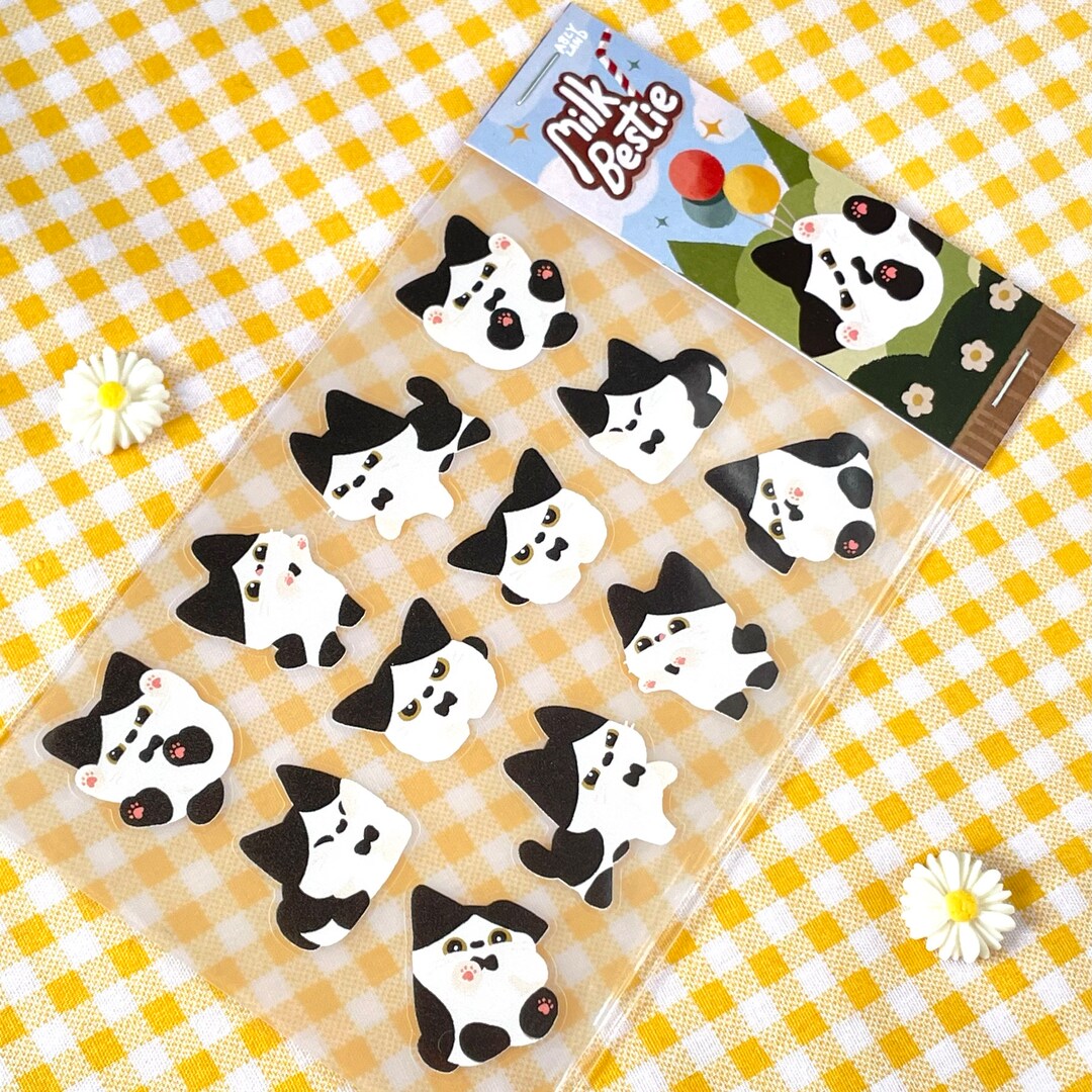 Milk Bestie Black White Tuxedo Cat PVC Sticker Sheet - Etsy
