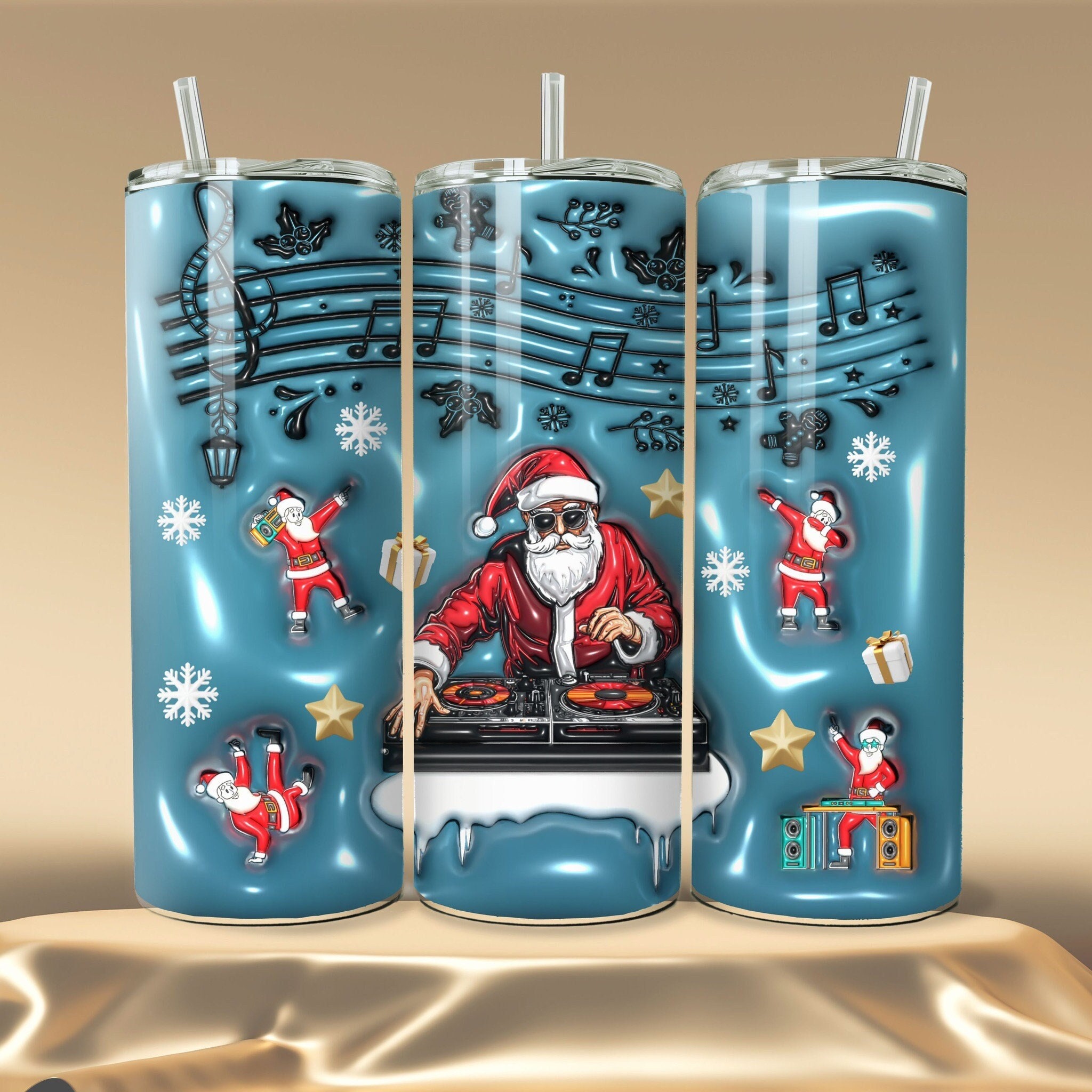3D Santa DJ Christmas Tumbler Wrap, Inflated Santa DJ Tumbler Wrap ...
