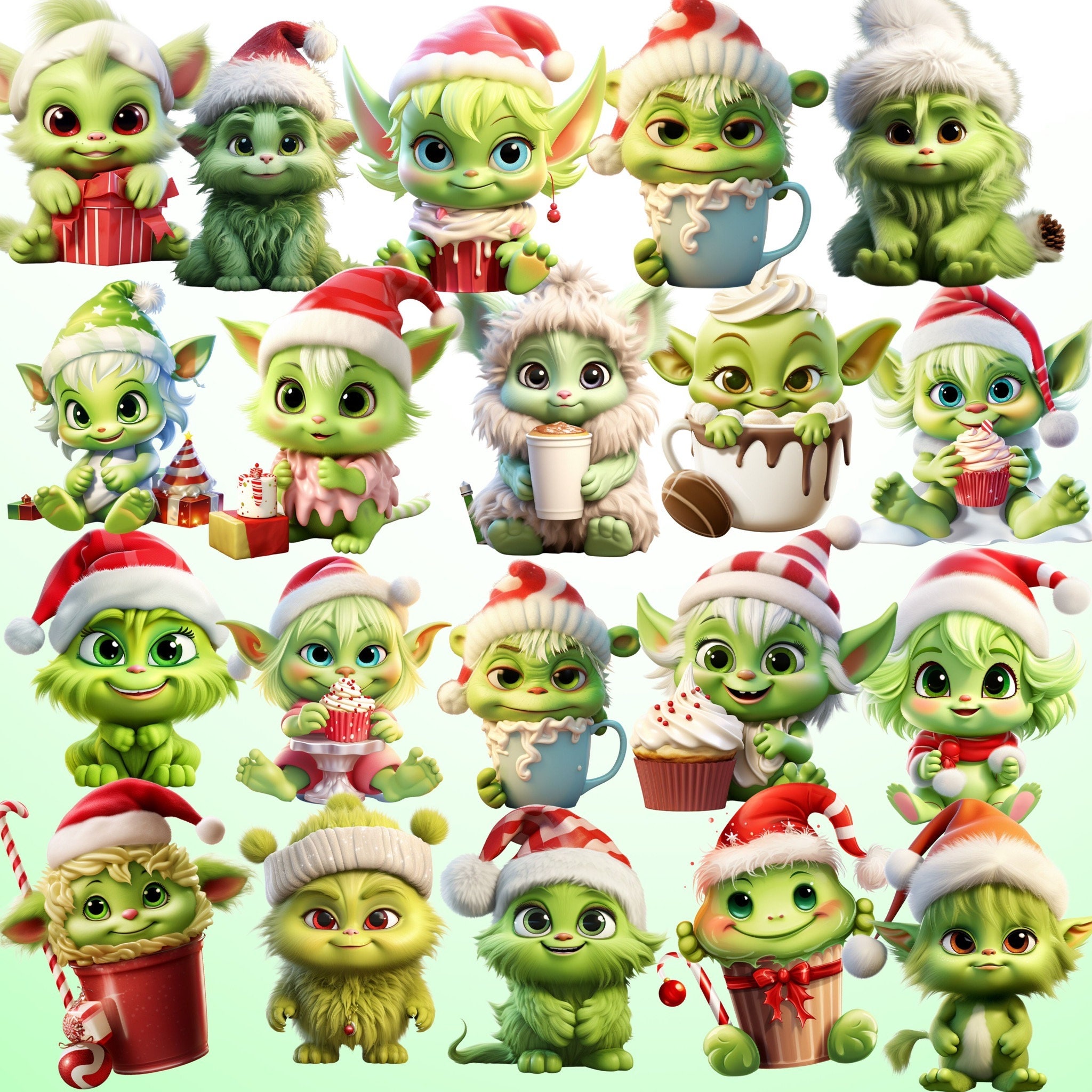 Baby Grinch Christmas Clipart PNG Bundle, Baby Grinch Sublimation PNG ...