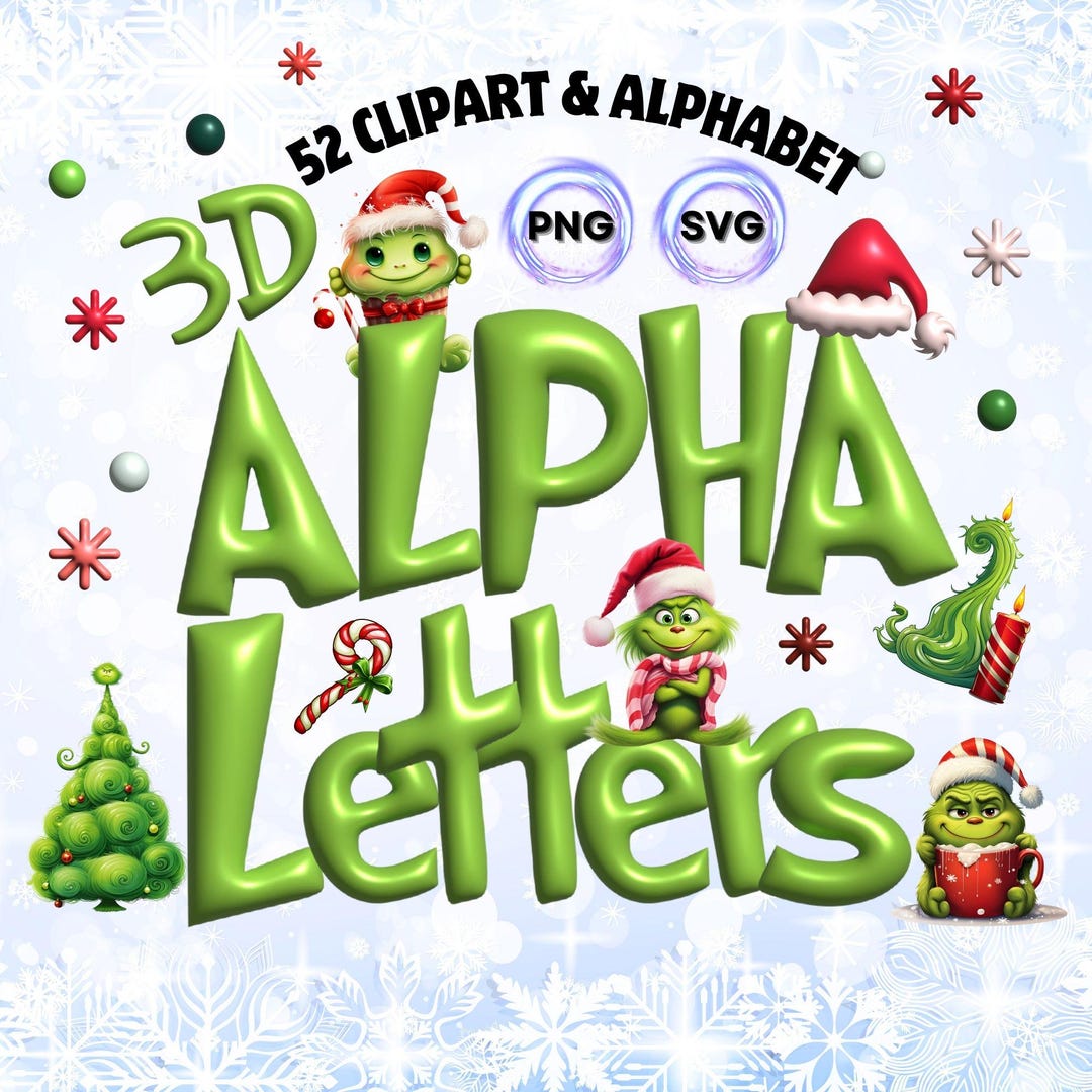 Christmas Letters Clipart and Numbers, Uppercase Lowercase Alphabet ...