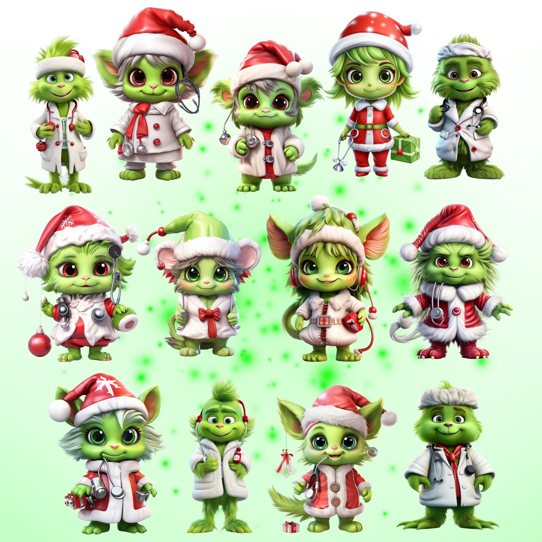 Cute Nurse & Doctor Grinch Christmas Clipart, Nurse Christmas Clipart ...